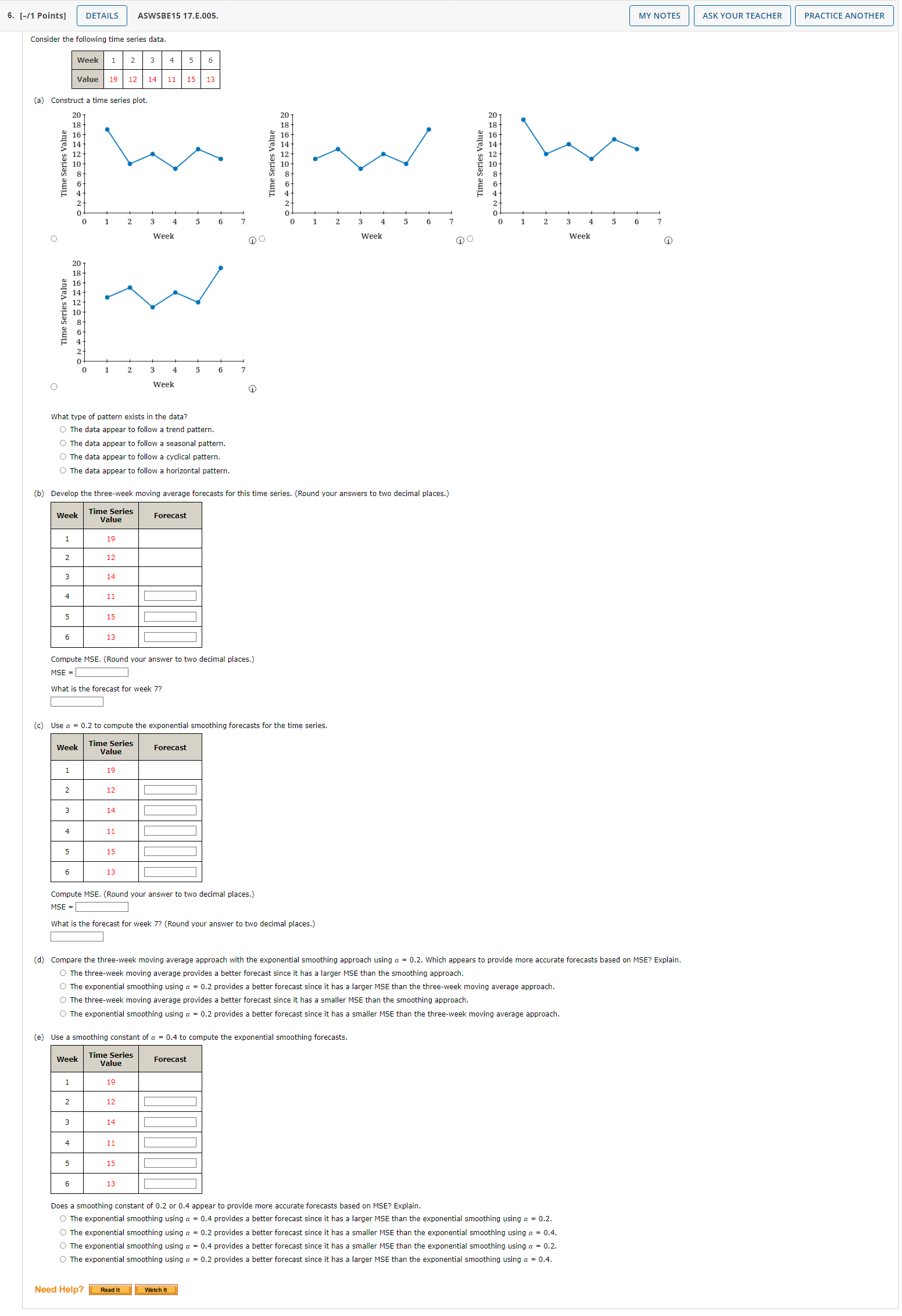 Solved Consider The Following Time Series Data A Cons 
