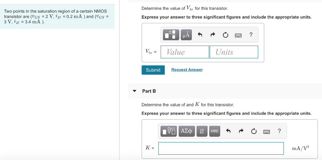 Solved Determine the value of Vto for this transistor. Two | Chegg.com