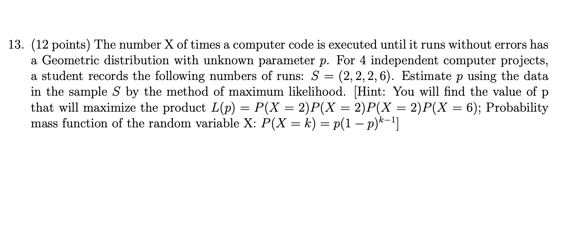 13. (12 points) The number X of times a computer code | Chegg.com