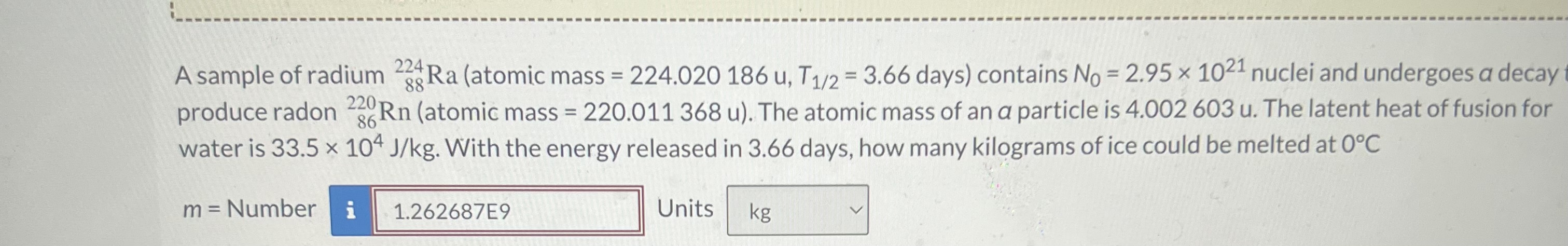 Solved A sample of radium 88224Ra (atomic mass | Chegg.com