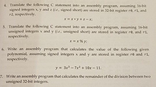 Solved 4. Translate the following C statement into an | Chegg.com