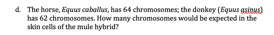 Solved d. The horse, Equus caballus, has 64 chromosomes; the | Chegg.com