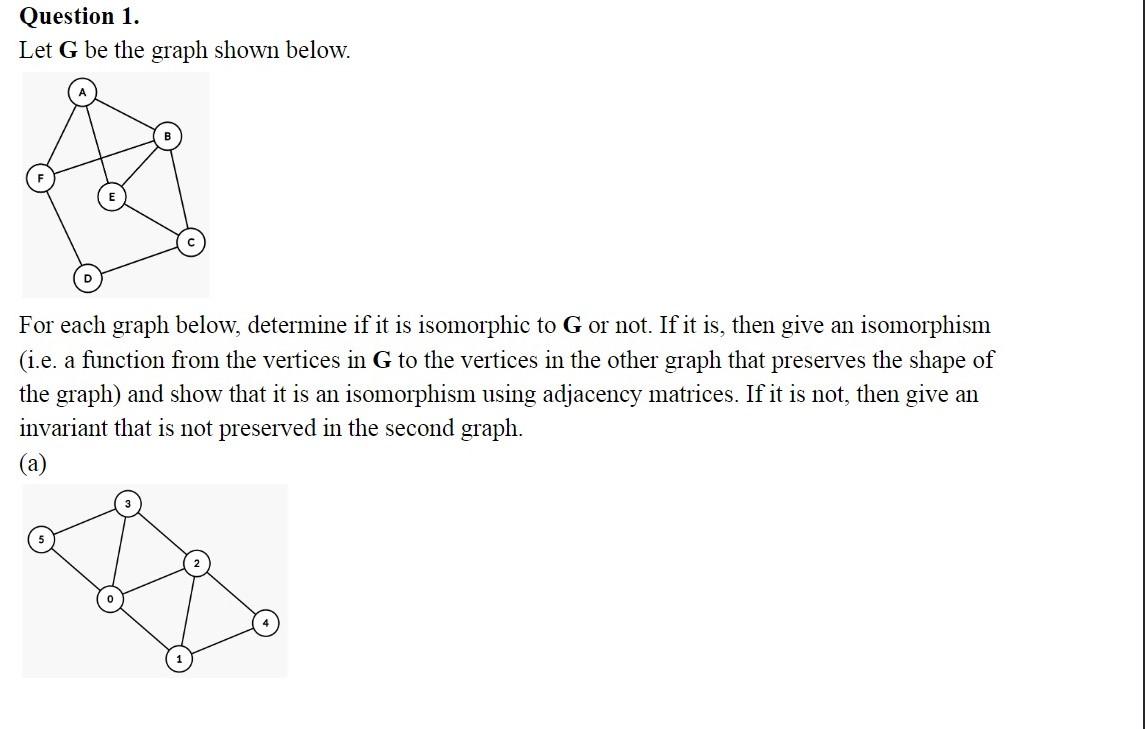 Solved Question 1. Let G be the graph shown below. For each | Chegg.com