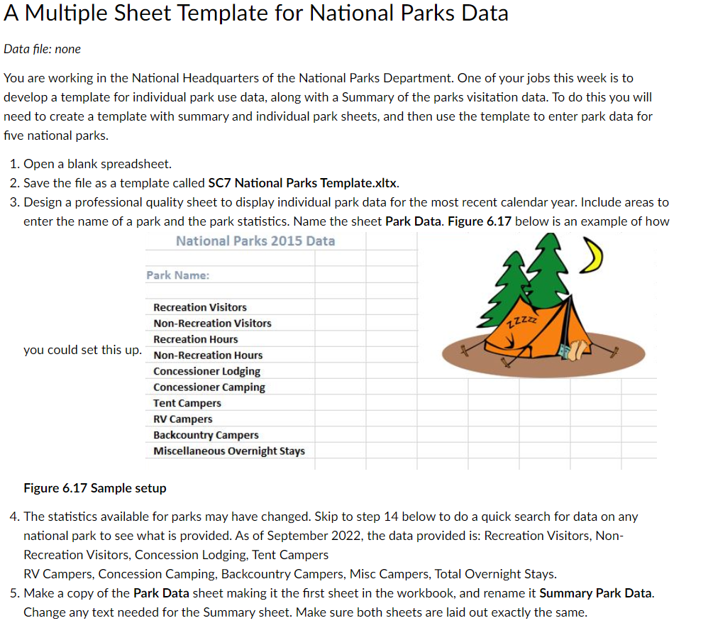 Solved 5. Make a copy of the Park Data sheet making it the | Chegg.com
