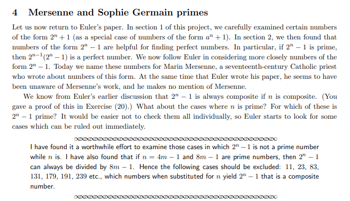 Solved 4 Mersenne and Sophie Germain primes Let us now | Chegg.com