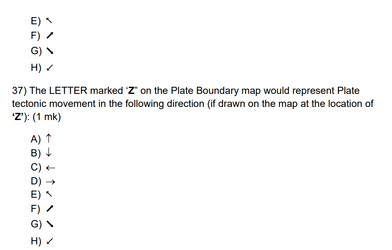 Solved 35) The LETTER marked ' X ' on the Plate Boundary map | Chegg.com