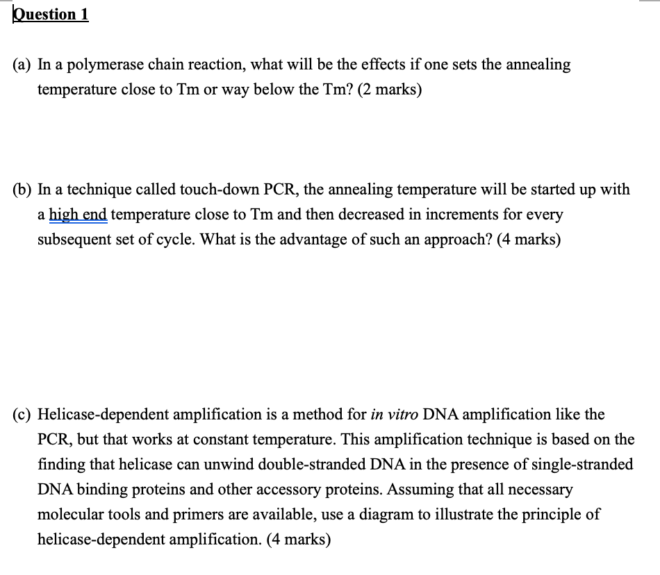 Solved Question 1(a) ﻿In a polymerase chain reaction, what | Chegg.com