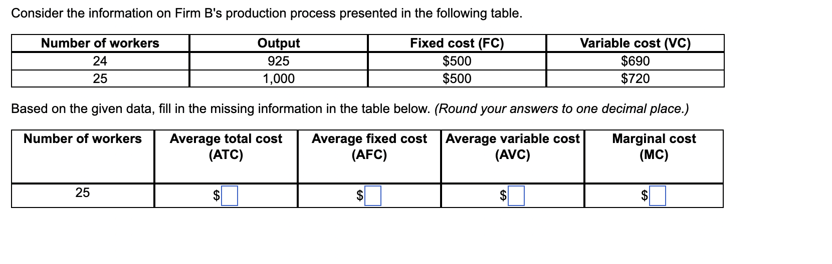 Solved Consider the information on Firm B's production | Chegg.com