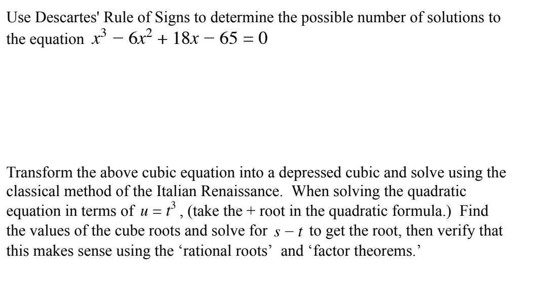 Solved Use Descartes' Rule of Signs to determine the | Chegg.com