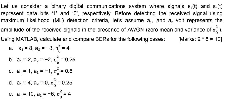 Let us consider a binary digital communications | Chegg.com