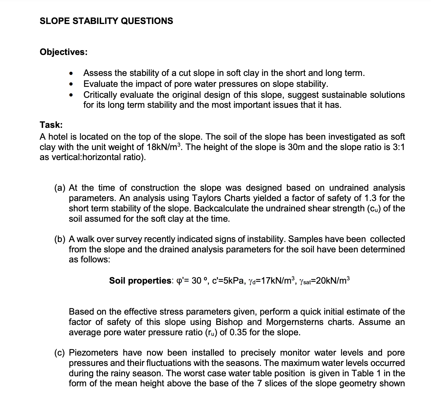 Solved Objectives: - Assess the stability of a cut slope in | Chegg.com