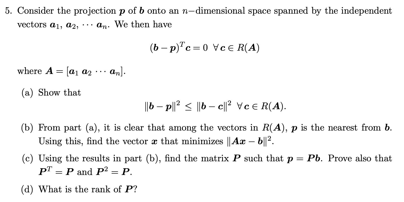 5. Consider the projection p of b onto an | Chegg.com