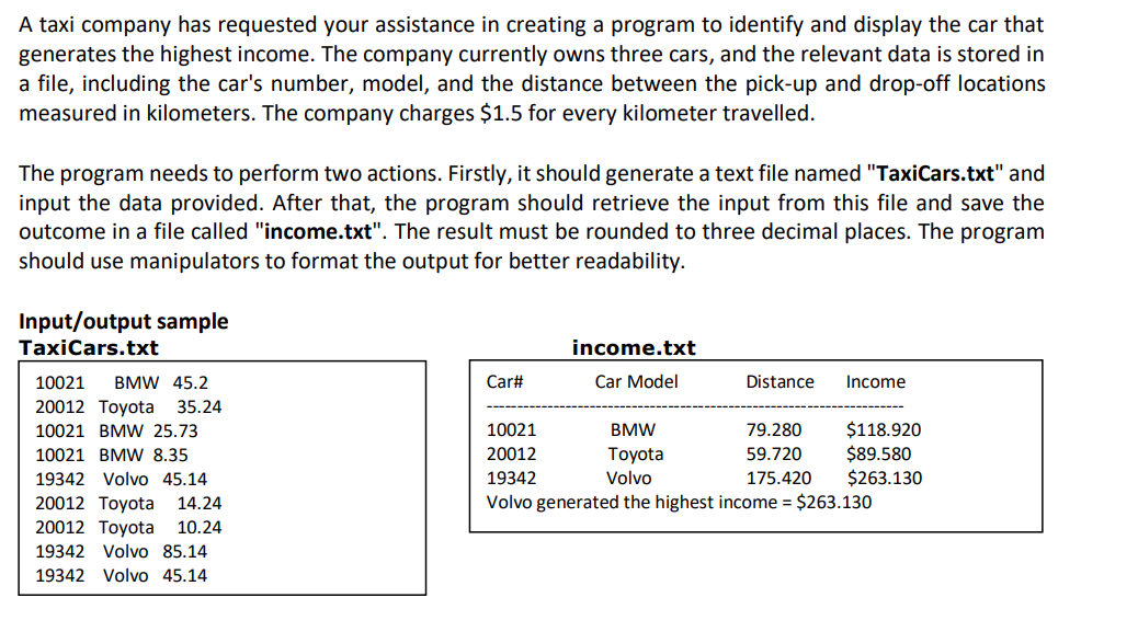 Solved A taxi company has requested your assistance in | Chegg.com