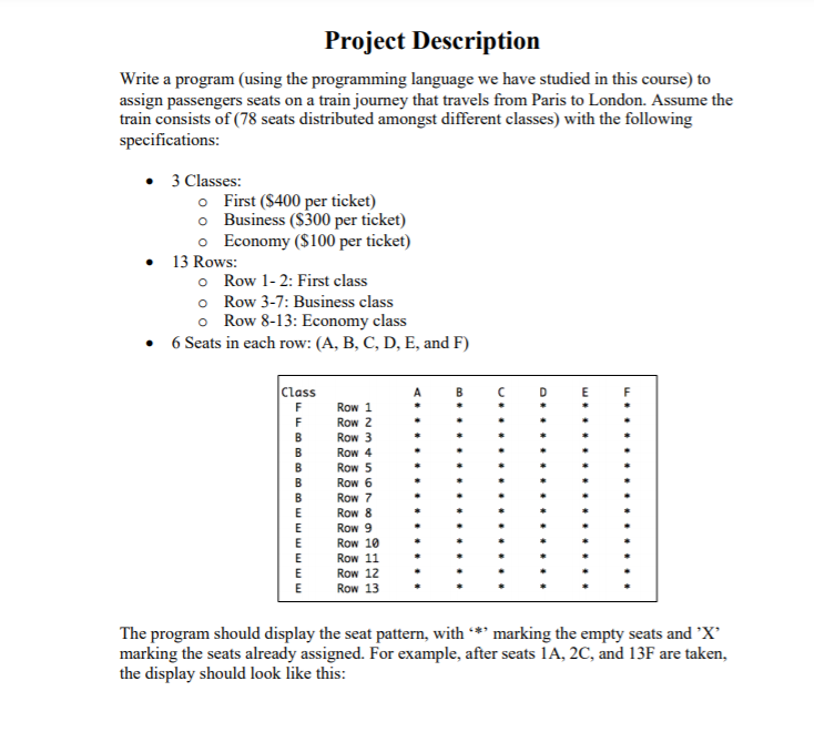 Solved Project Description Write a program (using the | Chegg.com