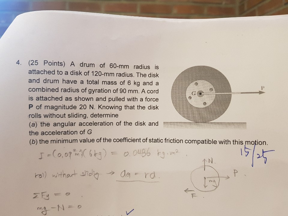 Solved 4. (25 Points) A drum of 60-mm radius is attached to | Chegg.com