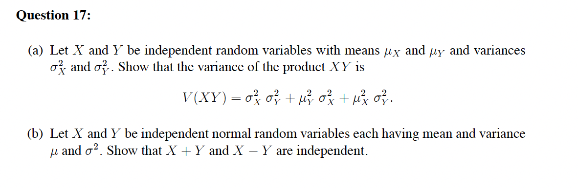 Solved (a) Let X and Y be independent random variables with | Chegg.com