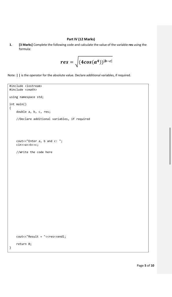 Solved 1 [3 Marks] Complete The Following Code And