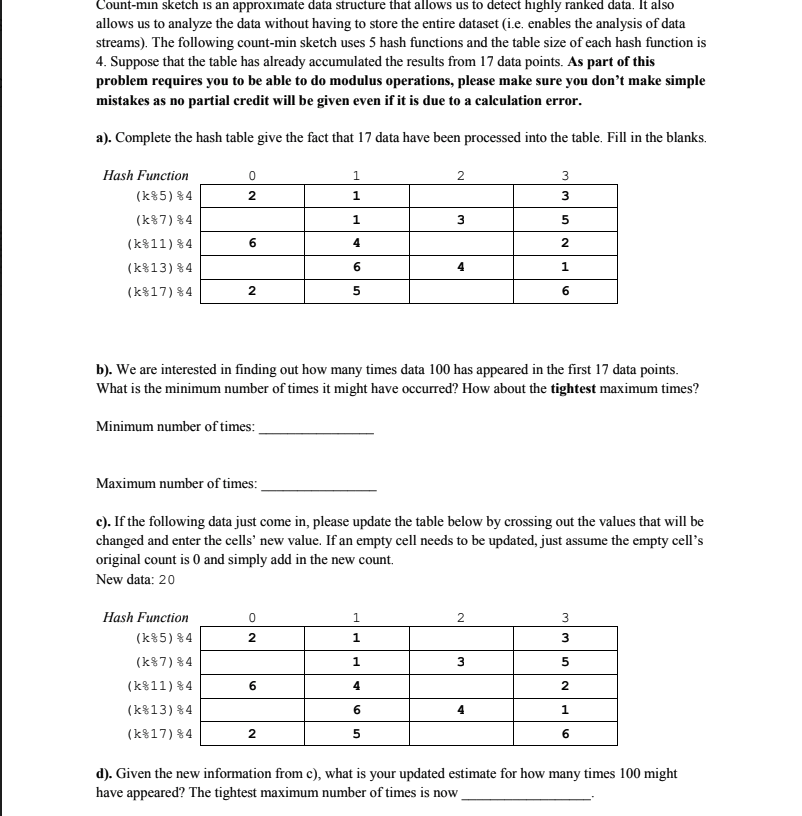 Count-min sketch is an approximate data structure | Chegg.com