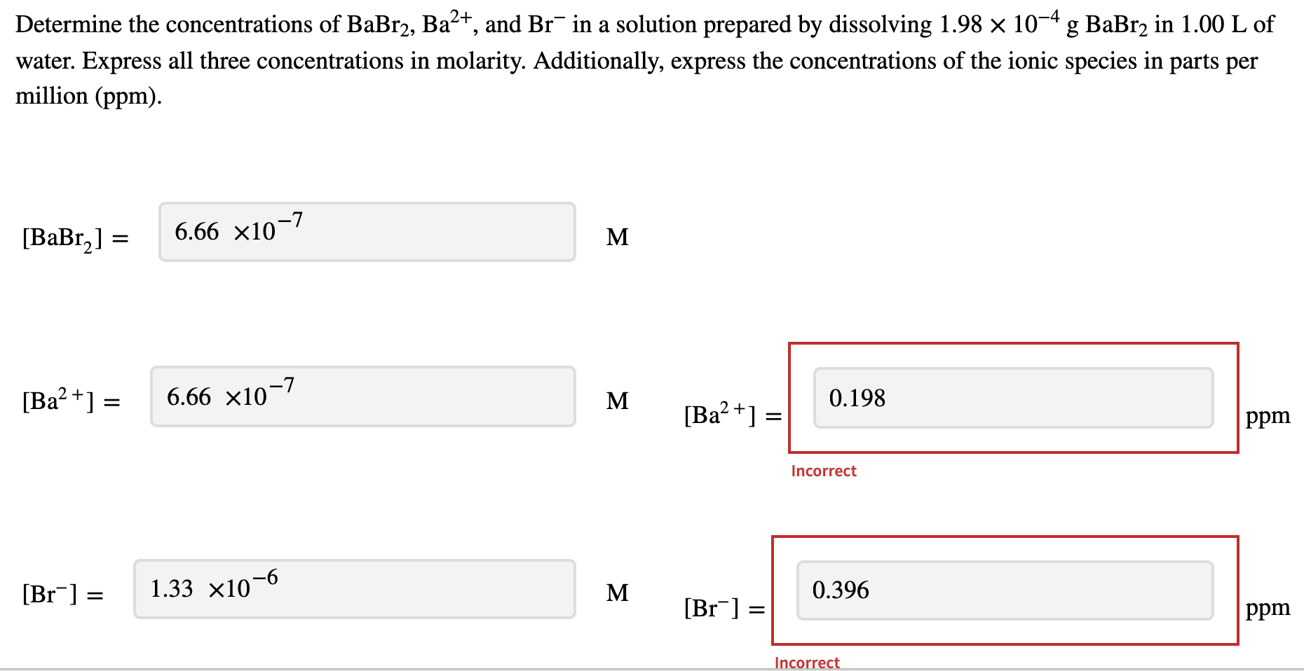Solved Determine the concentrations of BaBr2, Ba2+, and Br | Chegg.com