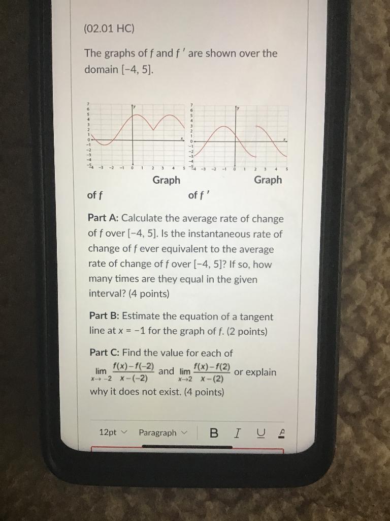 Solved (02.01 HC) The graphs off and f' are shown over the | Chegg.com