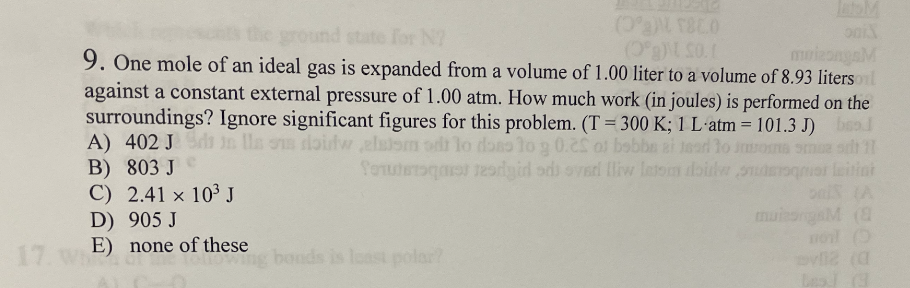 Solved 9. One mole of an ideal gas is expanded from a volume | Chegg.com