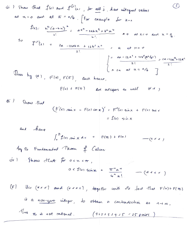 Solved Prove that π is irrational. (Following I. Niven | Chegg.com