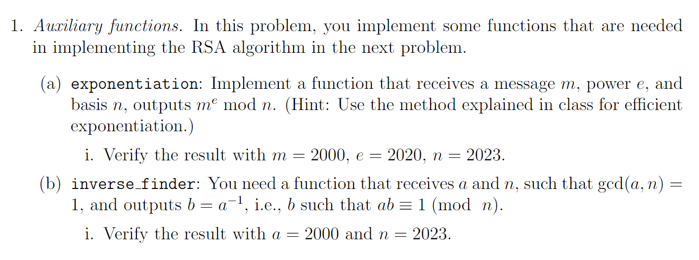 Solved 1 Auxiliary Functions In This Problem You