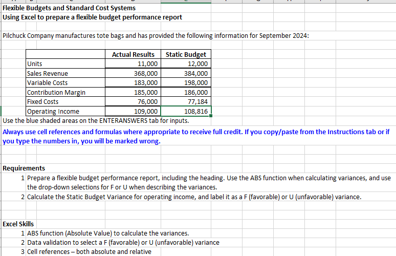 Solved Flexible Budgets and Standard Cost SystemsUsing Excel | Chegg.com