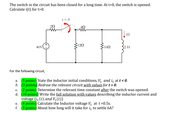 Solved The switch in the circuit has been closed for a long | Chegg.com