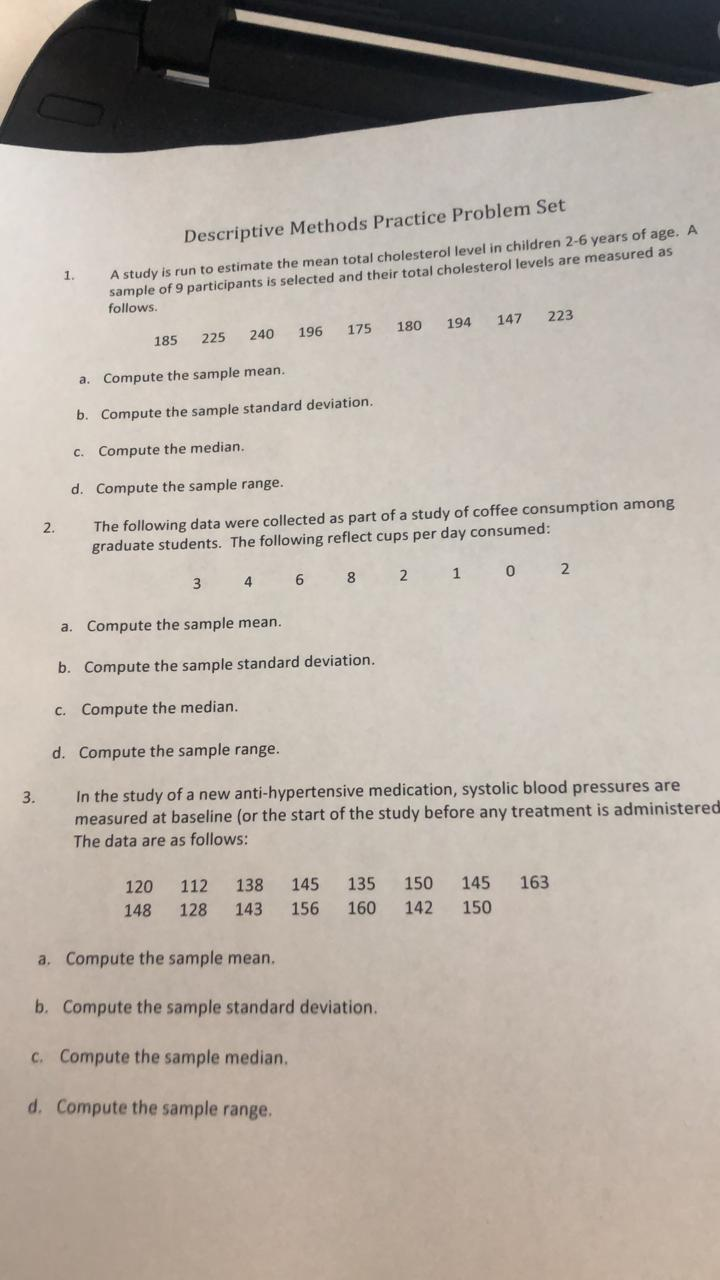 Solved Descriptive Methods Practice Problem Set A study is | Chegg.com