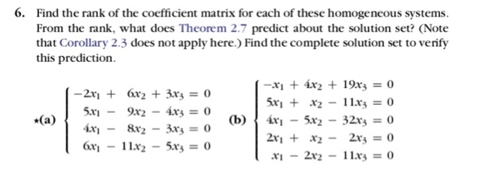 Solved 6. Find the rank of the coefficient matrix for each | Chegg.com