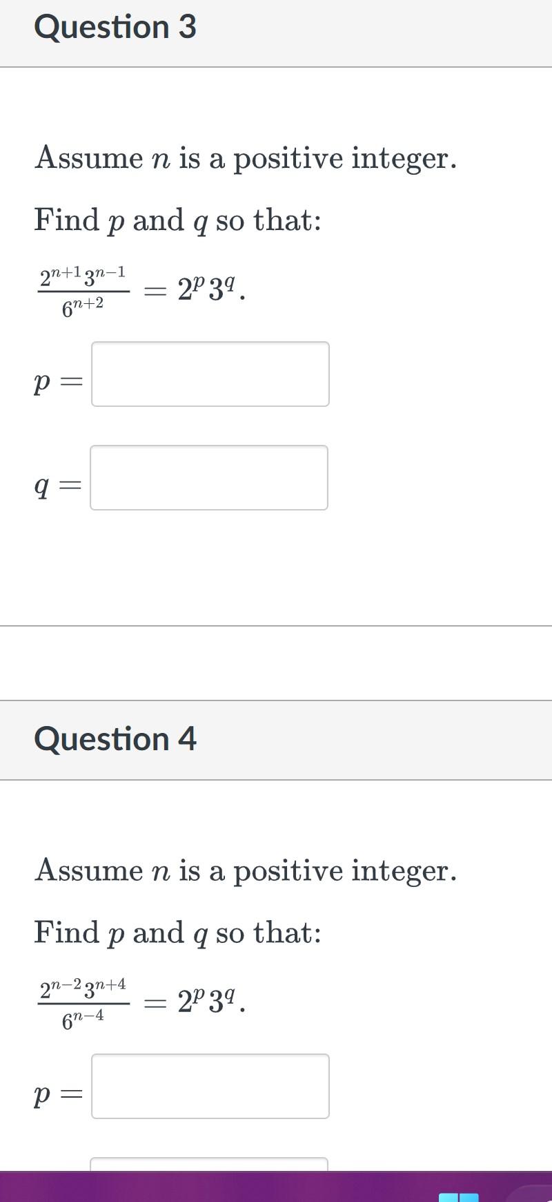 Solved Assume n is a positive integer. Find p and q so that: | Chegg.com