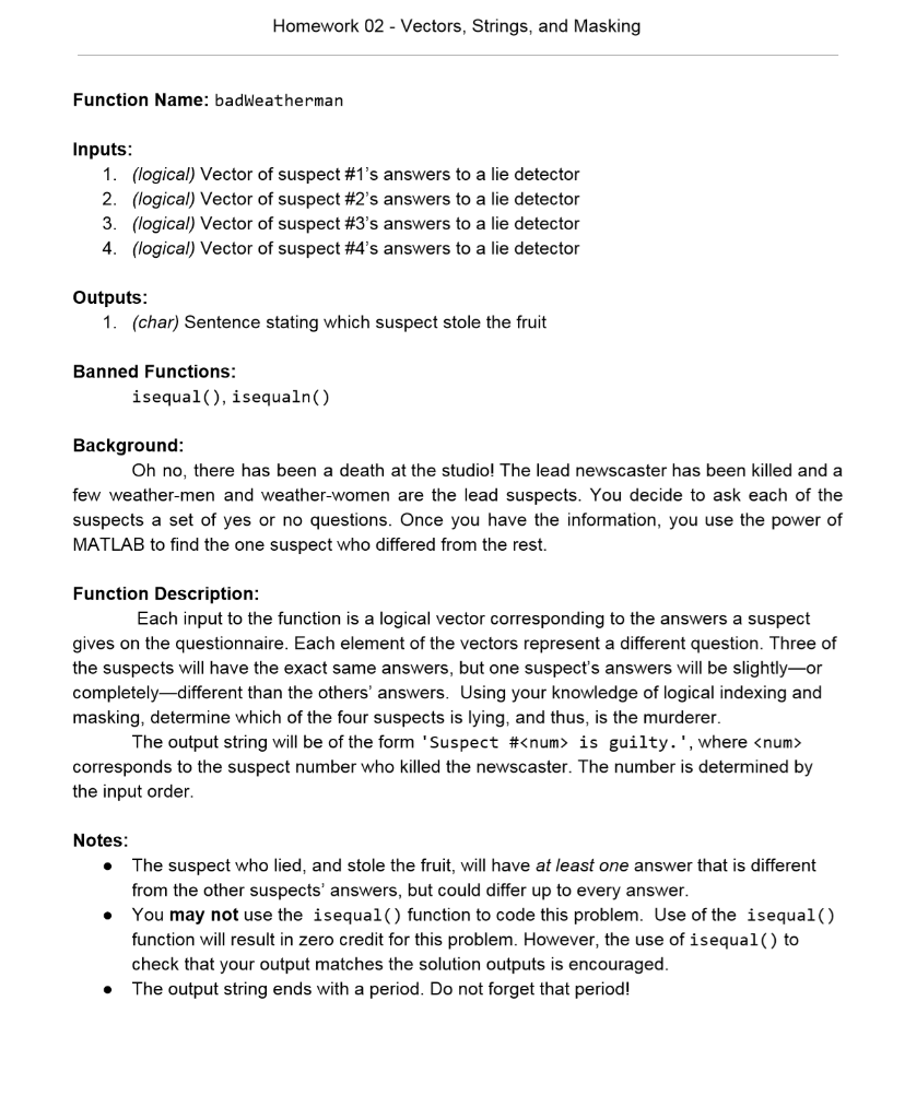 Homework 02 - Vectors, Strings, and Masking Function | Chegg.com