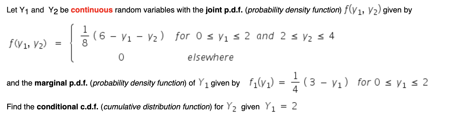 Solved Let Y1 and Y2 be continuous random variables with the | Chegg.com