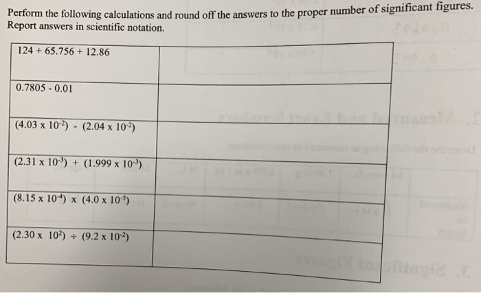 Solved Perform the following calculations and round off the | Chegg.com