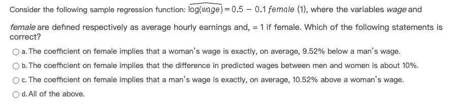 Solved Consider the following sample regression function: | Chegg.com