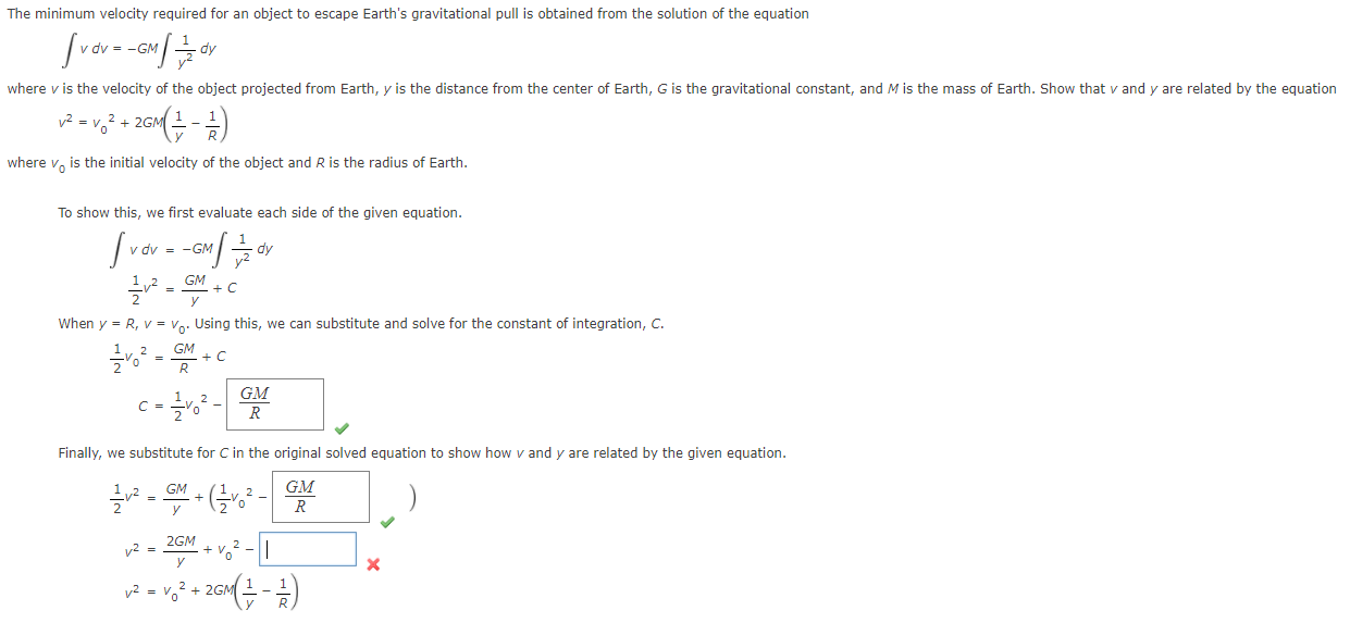 Solved The minimum velocity required for an object to escape | Chegg.com
