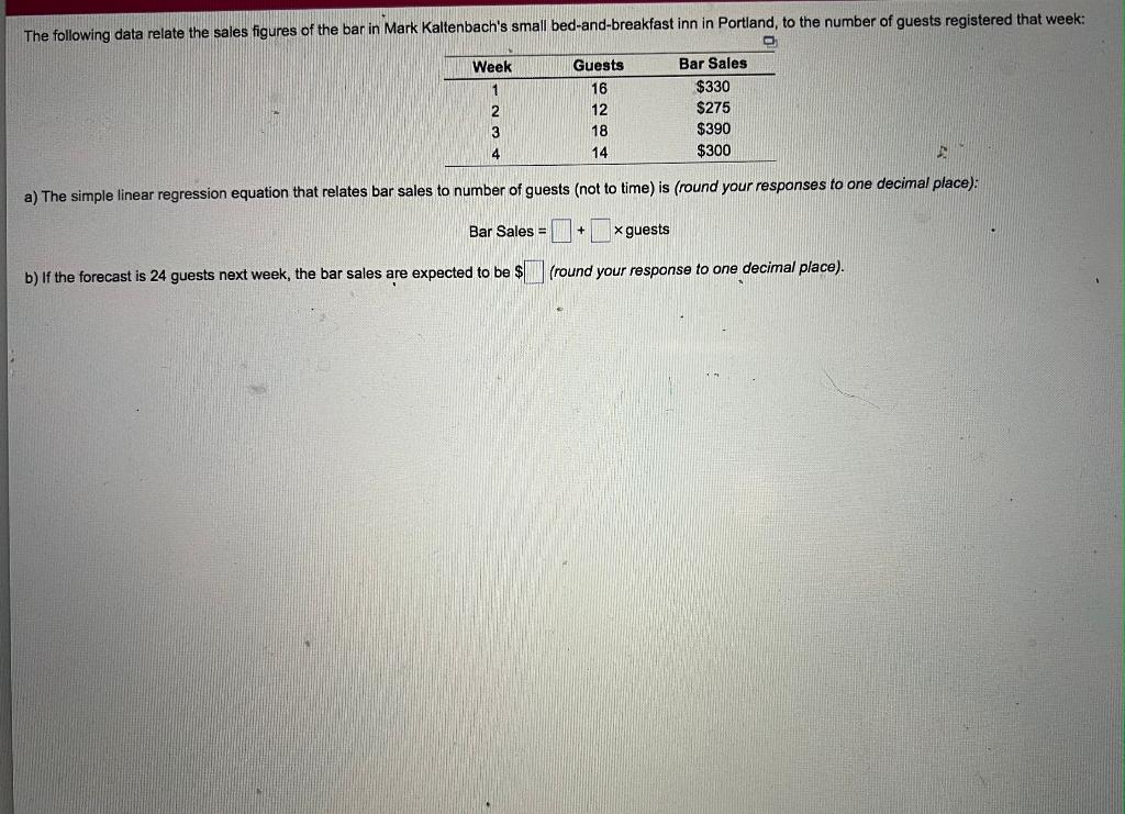Solved The Following Data Relate The Sales Figures Of The