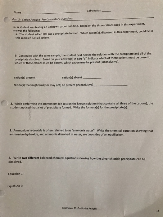 Solved A student was testing an unknown cation solution. | Chegg.com