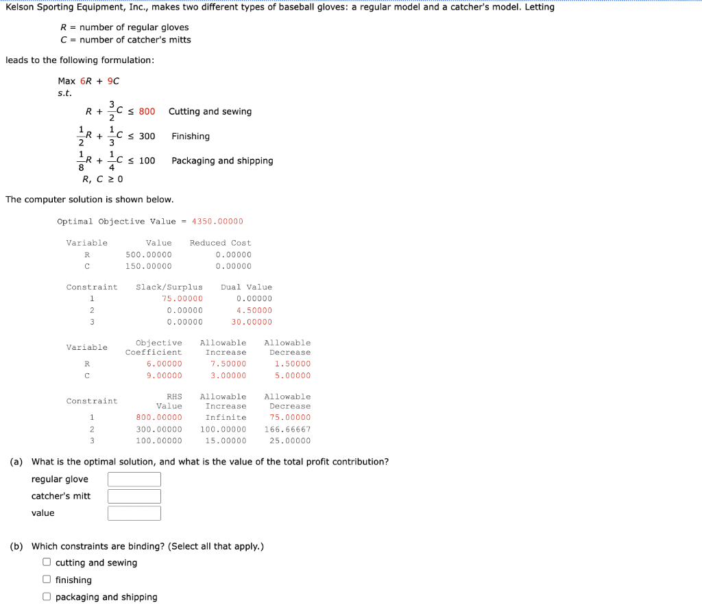 Solved R= number of regular gloves C= number of catcher's | Chegg.com