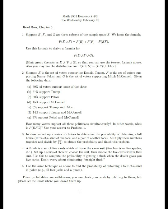 Solved Math 2501 Homework #3 due Wednesday February 20 Read | Chegg.com