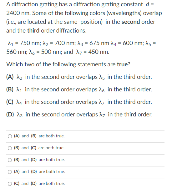 Solved A diffraction grating has a diffraction grating | Chegg.com