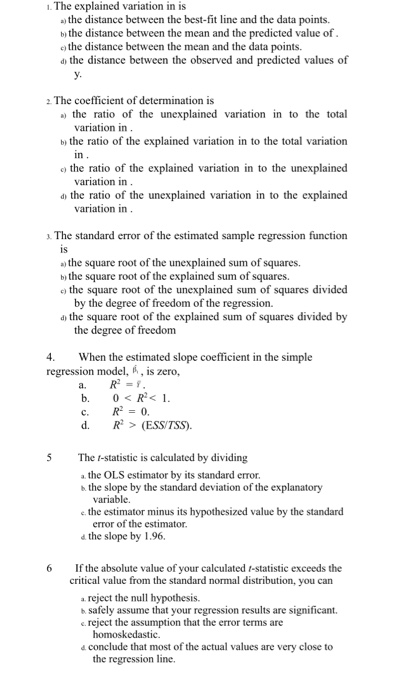 Solved . The explained variation in is a) the distance | Chegg.com