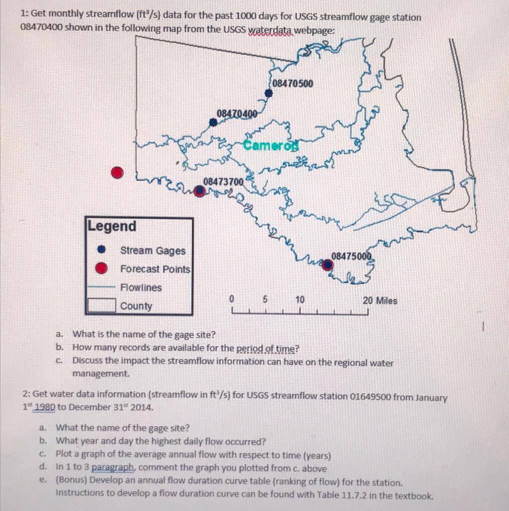 Solved 1: Get monthly streamflow (ft/s) data for the past | Chegg.com