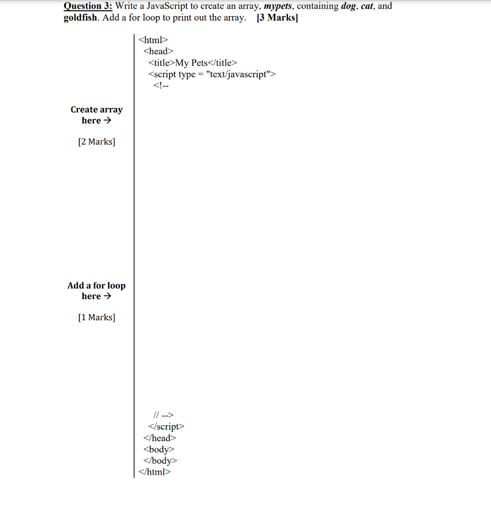 Solved Question 3 Write A Javascript To Create An Array Chegg