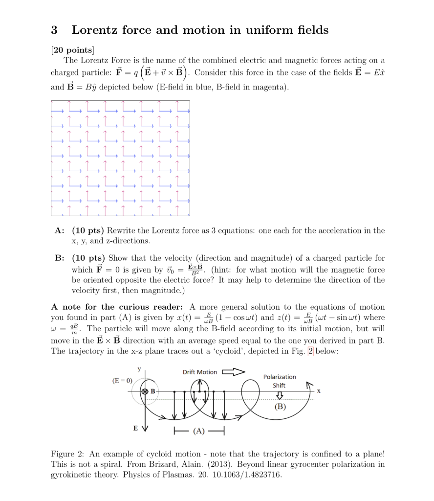Solved 3 Lorentz force and motion in uniform fields [20 | Chegg.com