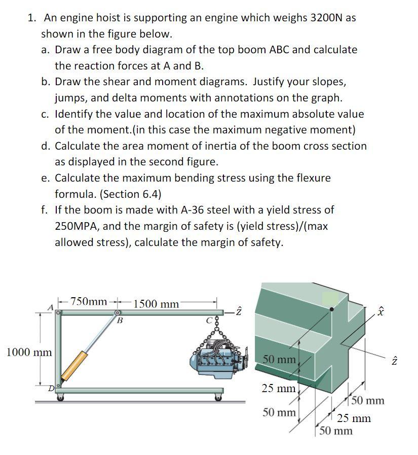 Solved 1. An engine hoist is supporting an engine which | Chegg.com