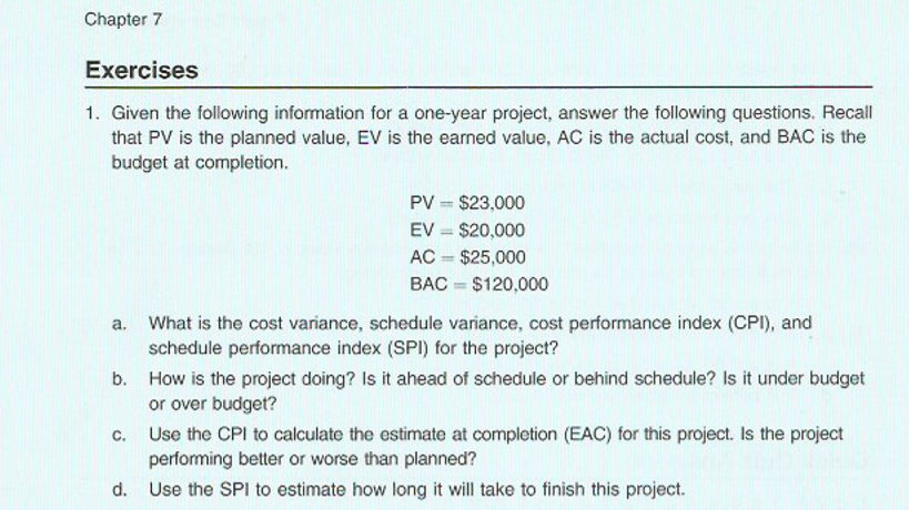 Solved Chapter 7 Exercises 1. Given the following | Chegg.com