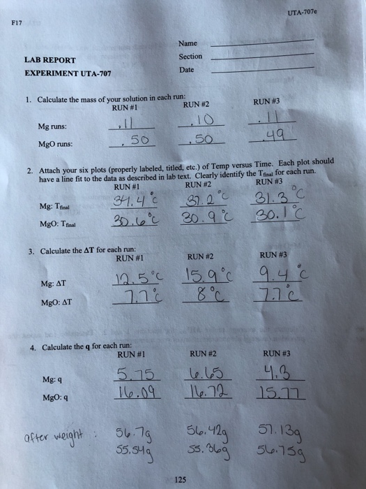 UTA-707e F17 Name Section Date LAB REPORT EXPERIMENT | Chegg.com