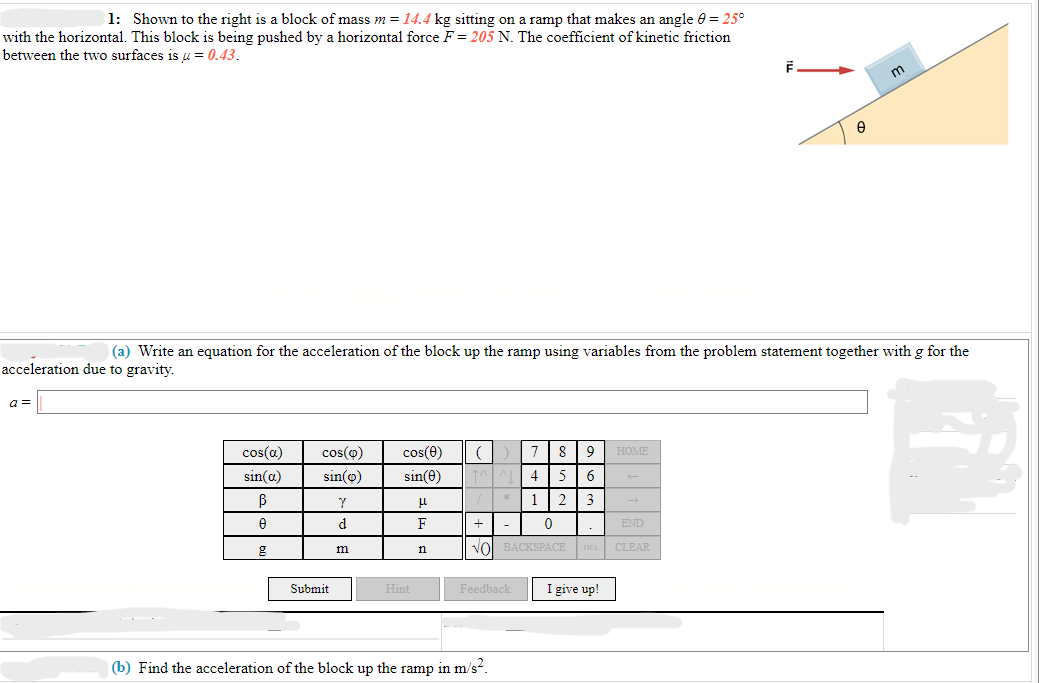 Solved 1: Shown to the right is a block of mass m=14.4 kg | Chegg.com
